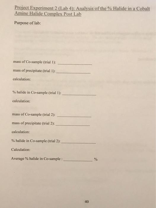 Project Experiment 2 (Lab 4); Analysis of the % | Chegg.com