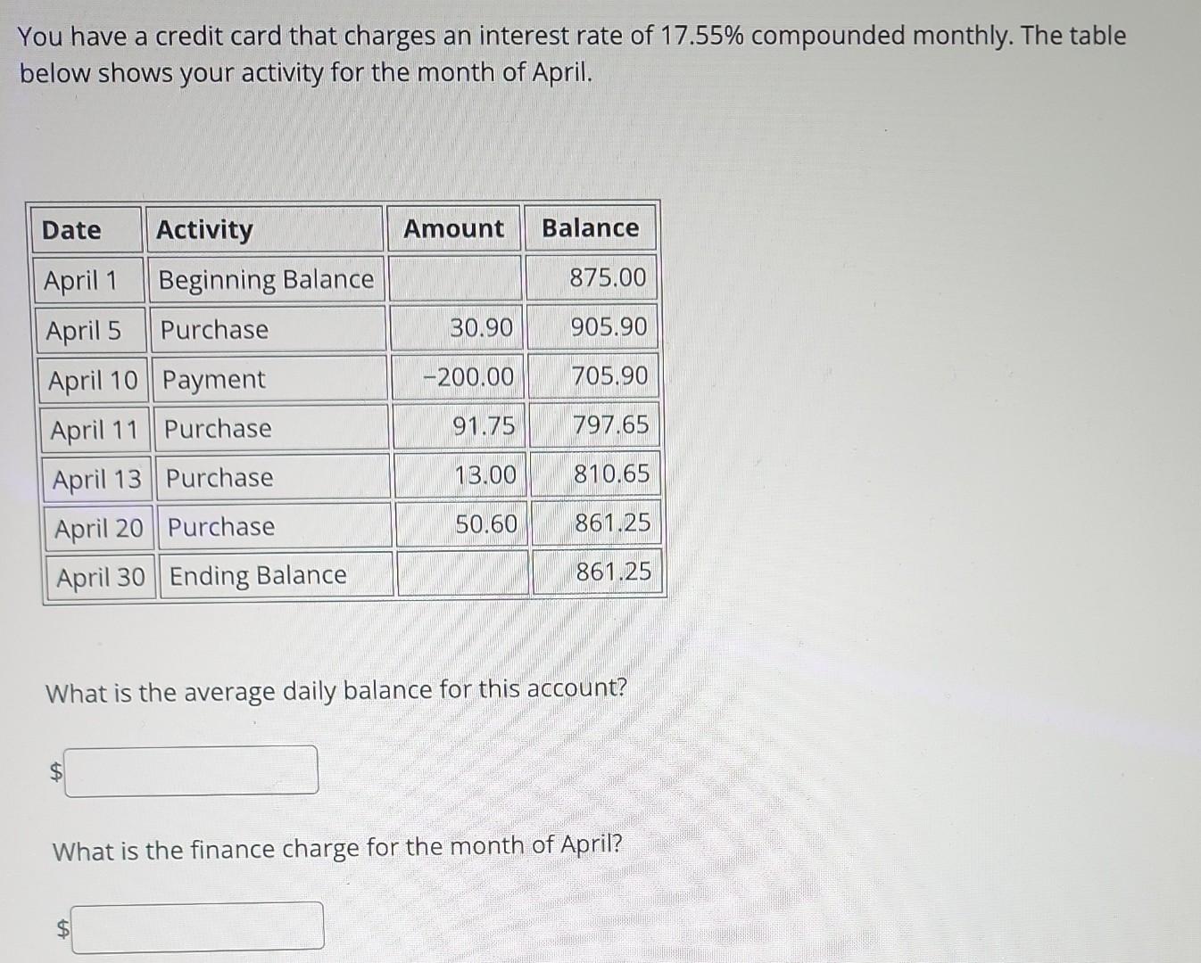 Solved You have a credit card that charges an interest rate | Chegg.com