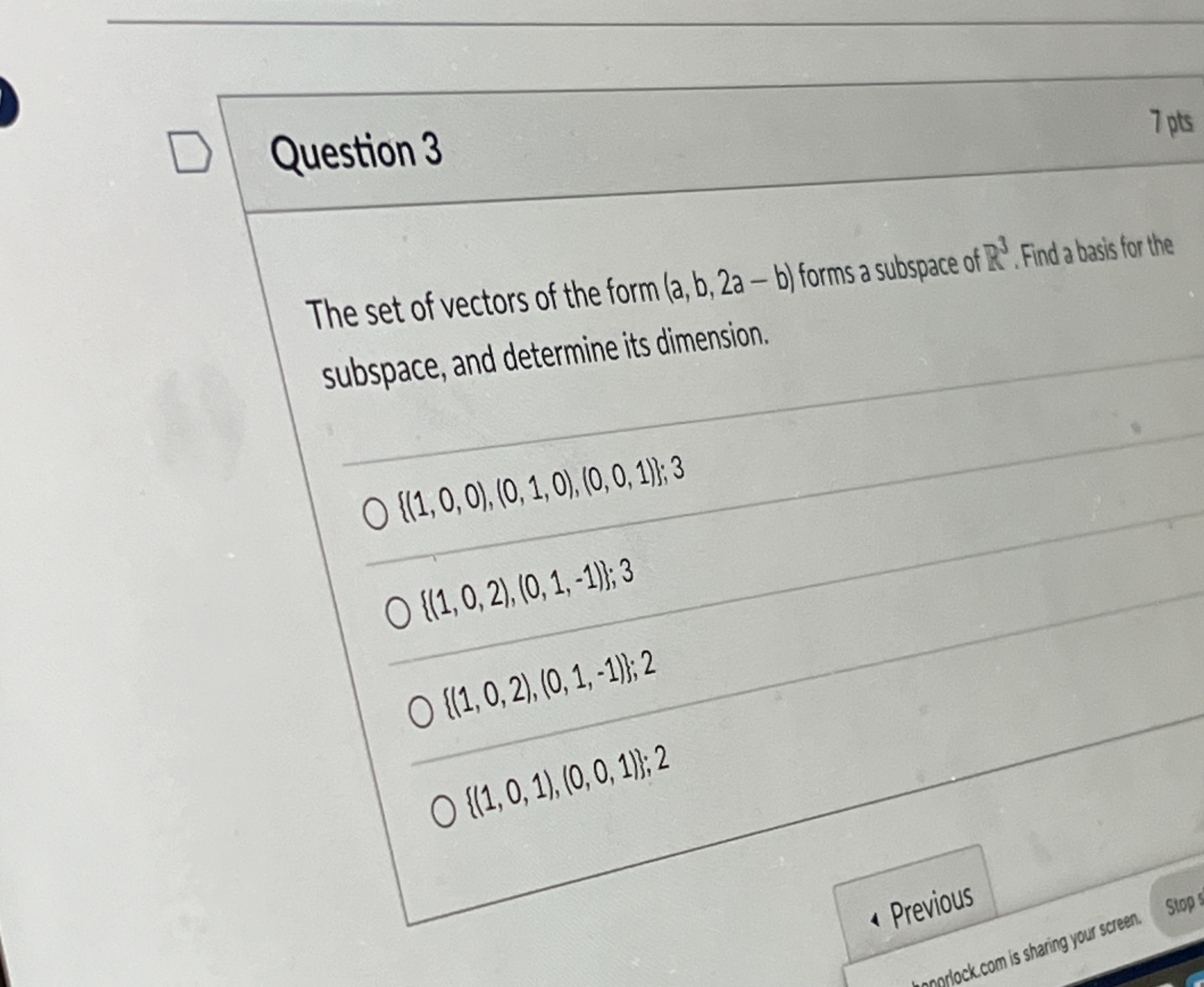Solved Question 37 ﻿ptsThe set of vectors of the form | Chegg.com
