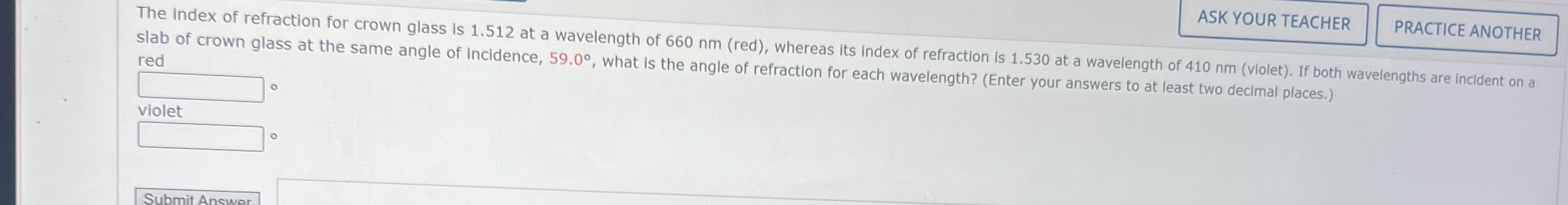 Solved by an EXPERT The index of refraction for crown glass is 1.512 ﻿at | Chegg.com