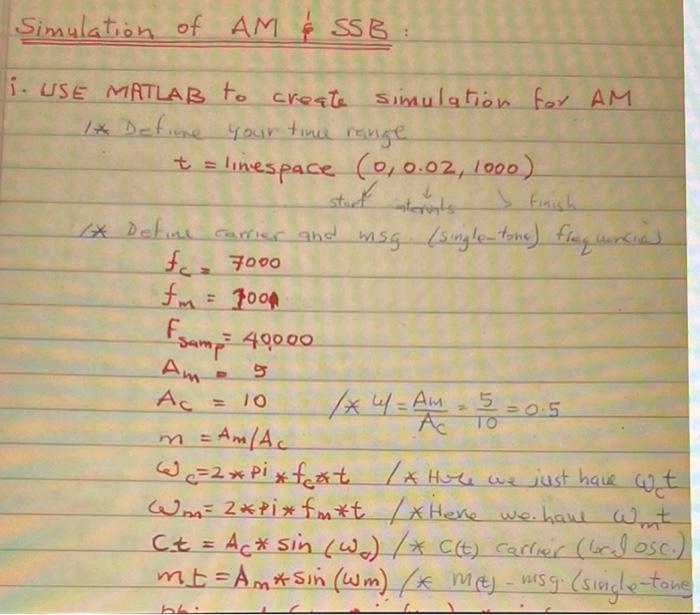 Solved Simulation Of Am And Ssb 1 Use Matlab To Create 8114