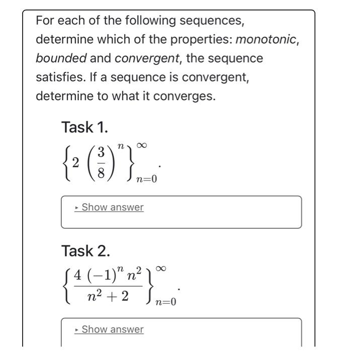 Solved For each of the following sequences, determine which | Chegg.com