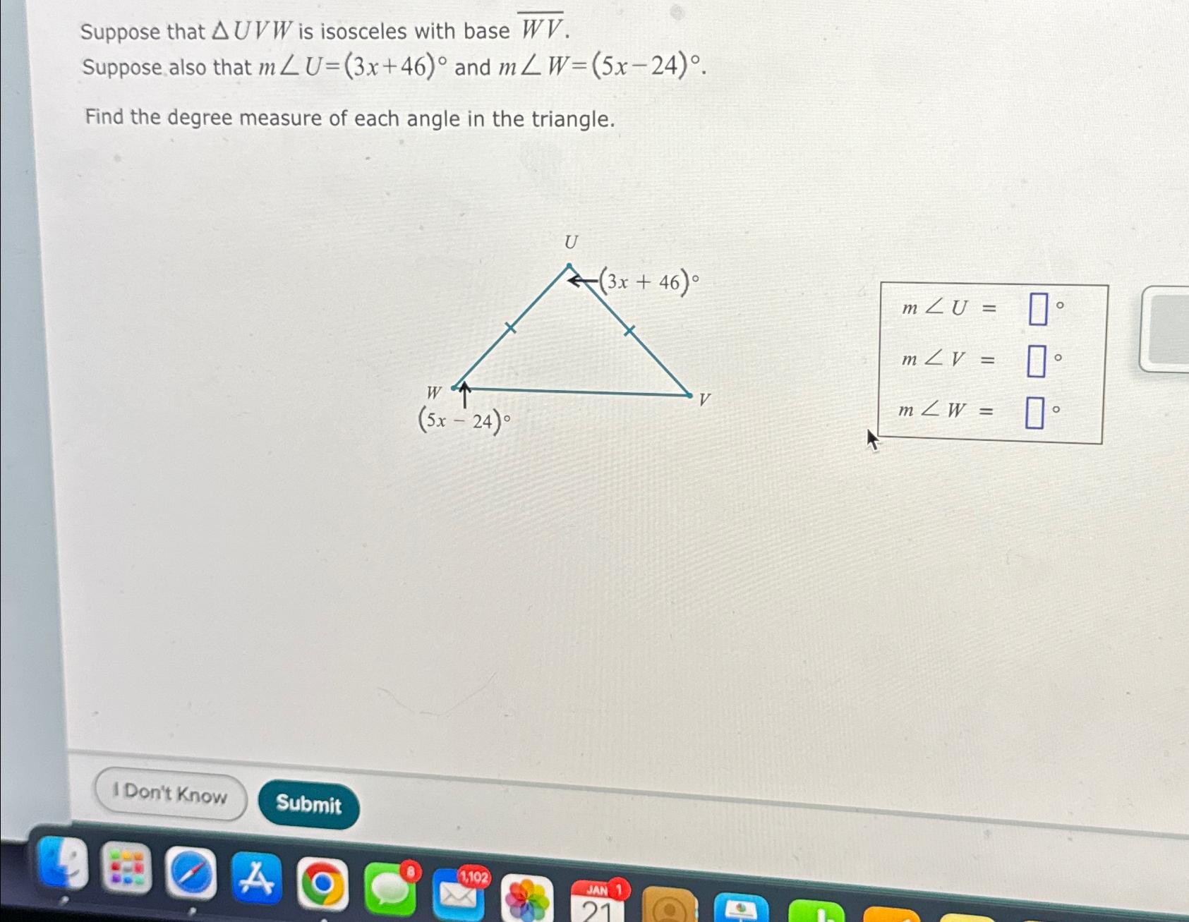 Solved Suppose that ????UVW is isosceles with base | Chegg.com Solved Suppose that ????UVW is isosceles with base | Chegg.com