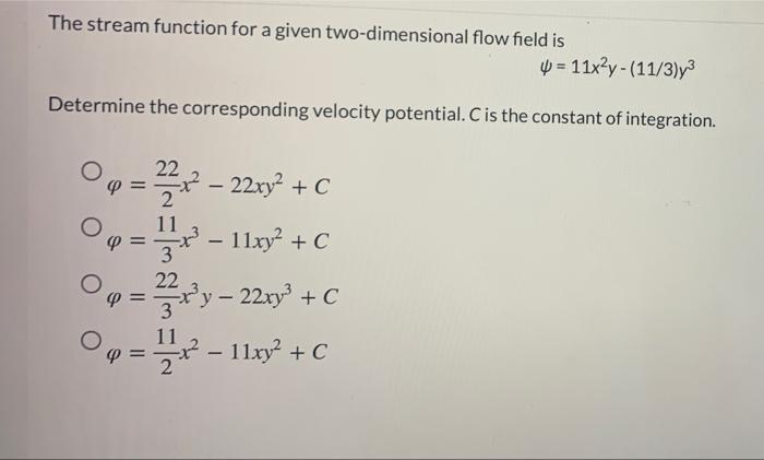 Solved The stream function for a given two-dimensional flow | Chegg.com