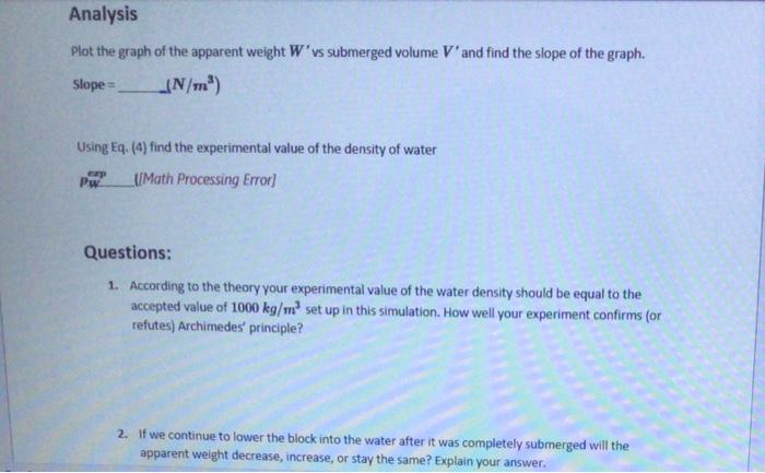 Solved Experiment 11: Buoyant Force The objective of this | Chegg.com