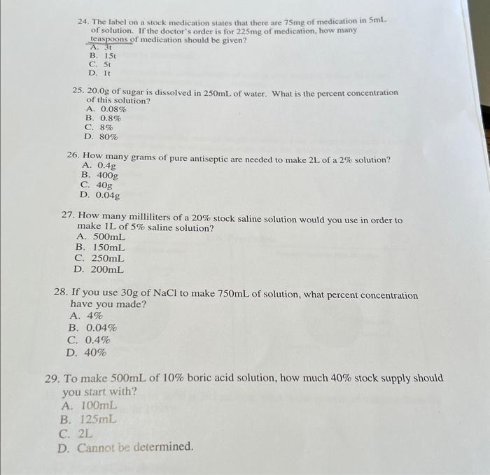Solved 24. The label on a stock medication states that there | Chegg.com