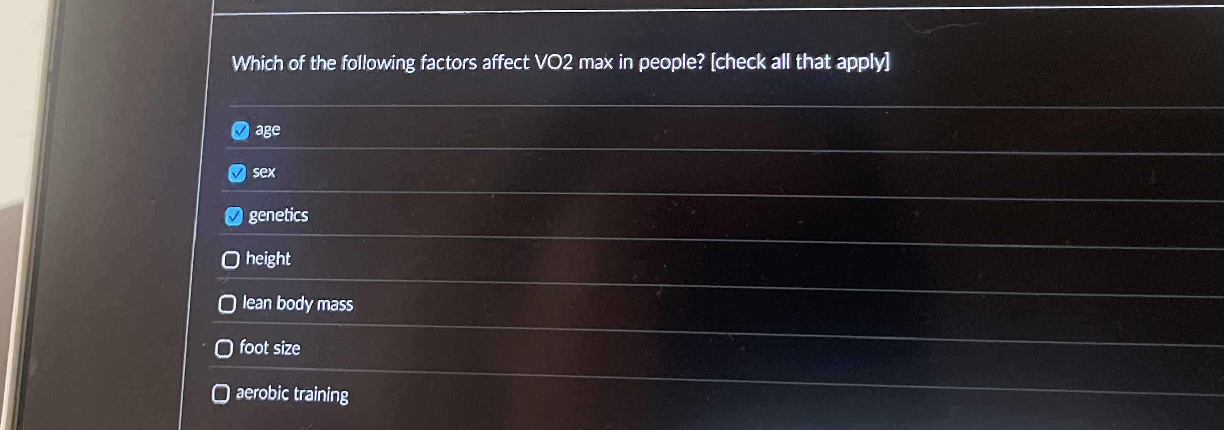 Solved Which of the following factors affect VO2 ﻿max in | Chegg.com