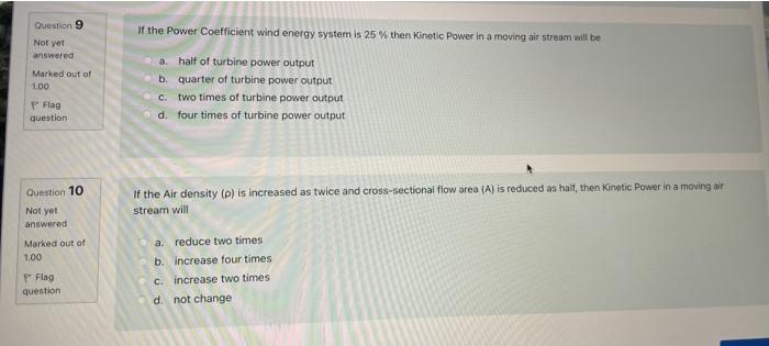 Solved Question 9 If the Power Coefficient wind energy | Chegg.com