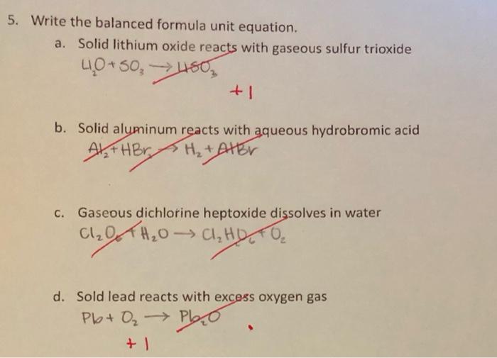Solved 5. Write the balanced formula unit equation. a. Solid | Chegg.com