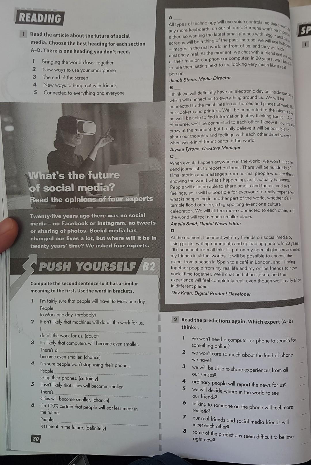 Solved READING SP 1 Read the article about the future of | Chegg.com