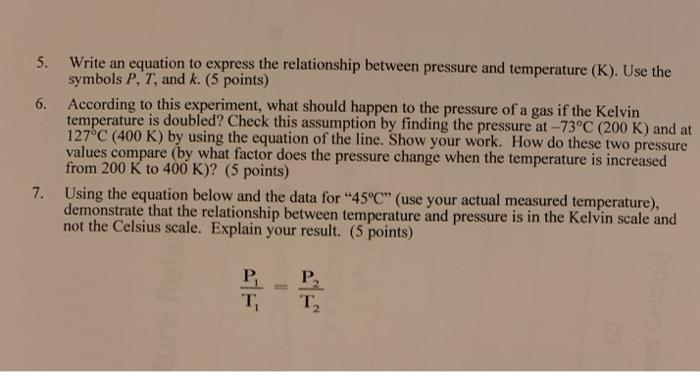 Solved Pressure - Temperature Relationship 65.72 Data and | Chegg.com