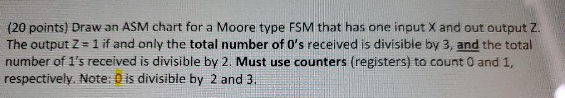 (20 points) Draw an ASM chart for a Moore type FSM | Chegg.com