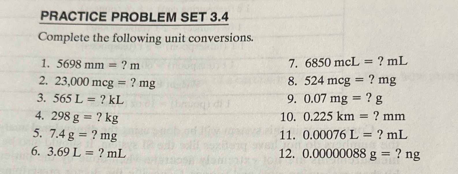 Solved PRACTICE PROBLEM SET 3.4Complete the following unit | Chegg.com