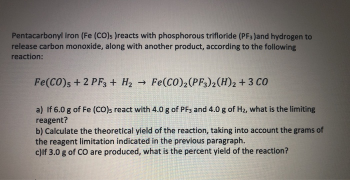 Solved Pentacarbonyl iron (Fe (CO)s reacts with phosphorous | Chegg.com