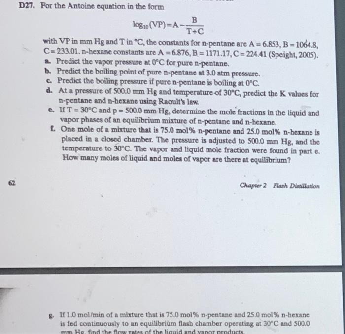 Solved D27. For the Antoine equation in the form B log10 | Chegg.com