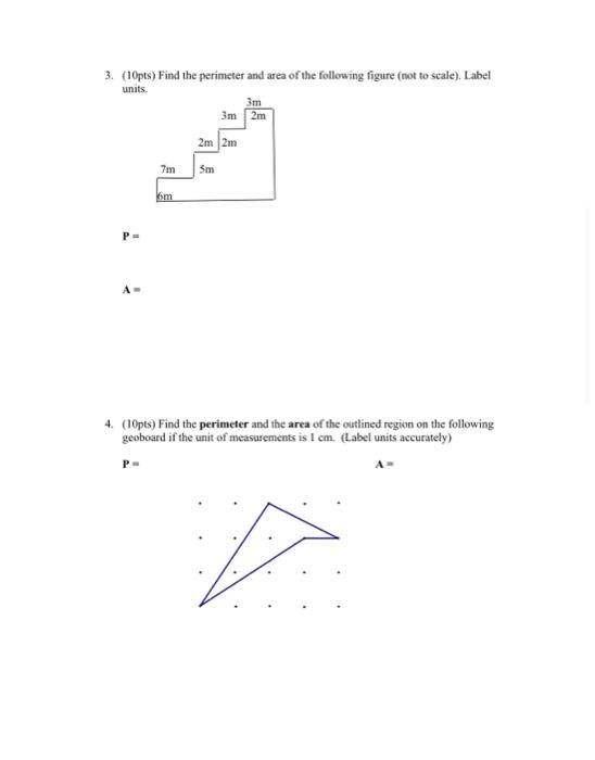Solved 3. (10pts) Find the perimeter and area of the | Chegg.com