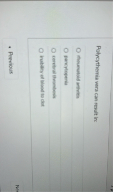 Solved Polycythemia vera can result in:theumatoid | Chegg.com