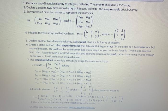 Solved ni m), and n = 1. Declare a two-dimensional array of | Chegg.com