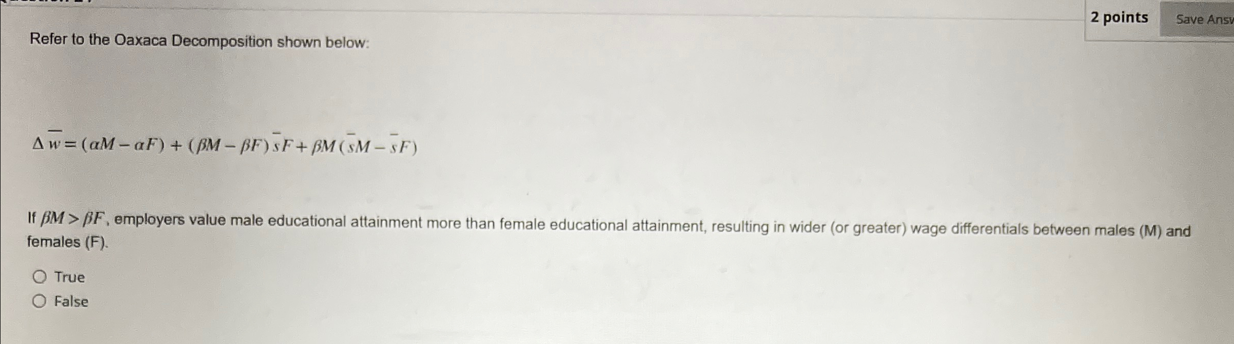 Solved 2 ﻿pointsRefer to the Oaxaca Decomposition shown | Chegg.com
