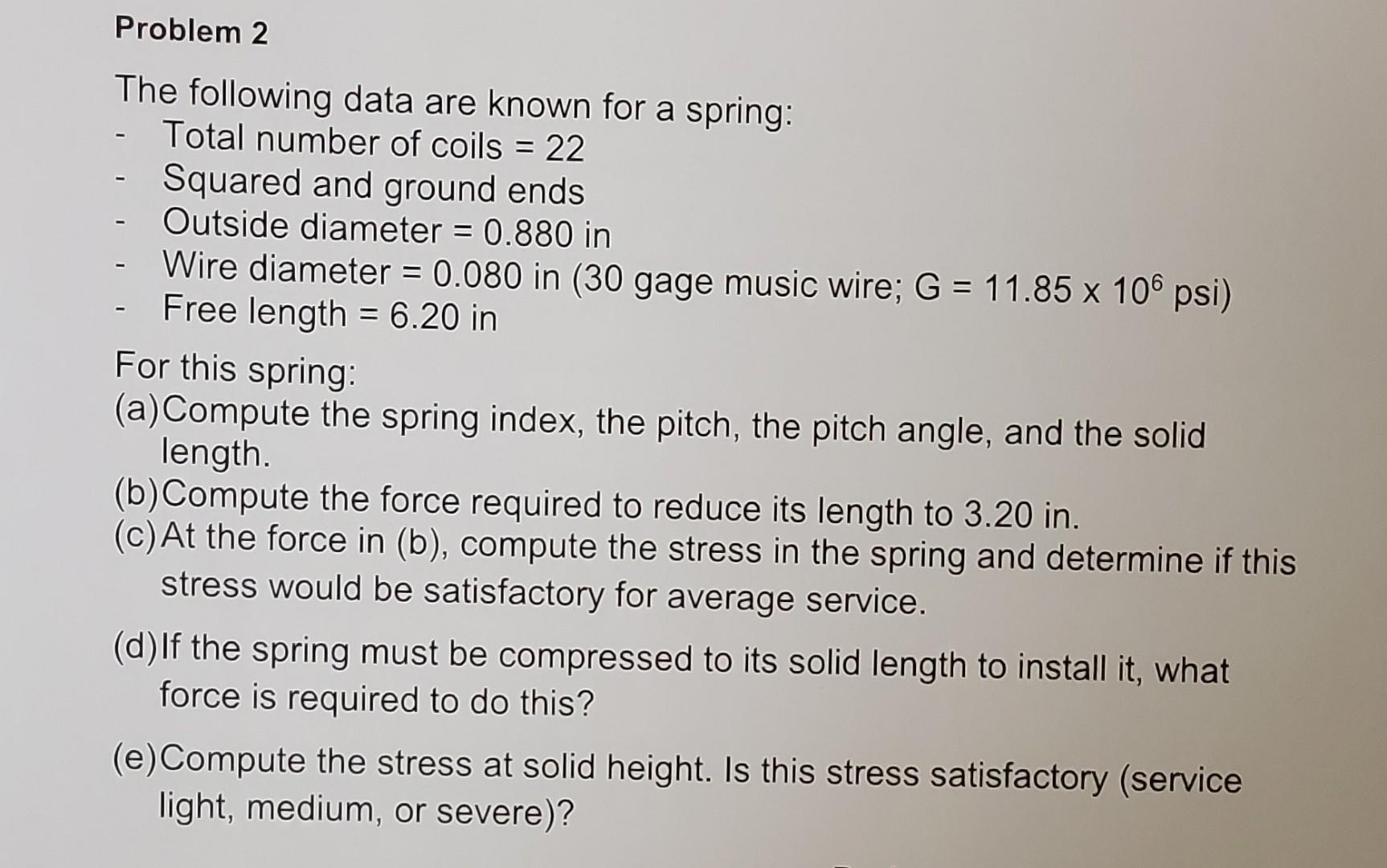 Solved The following data are known for a spring: - Total | Chegg.com
