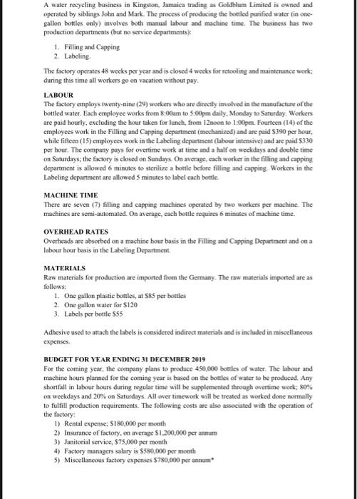Solved A water recyeling business in Kingston, Jamaica | Chegg.com