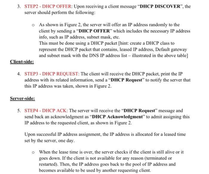 Solved 3. STEP2 - DHCP OFFER: Upon receiving a client | Chegg.com