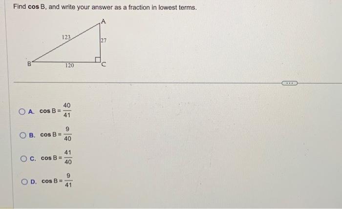 Solved Find cosB, and write your answer as a fraction in | Chegg.com