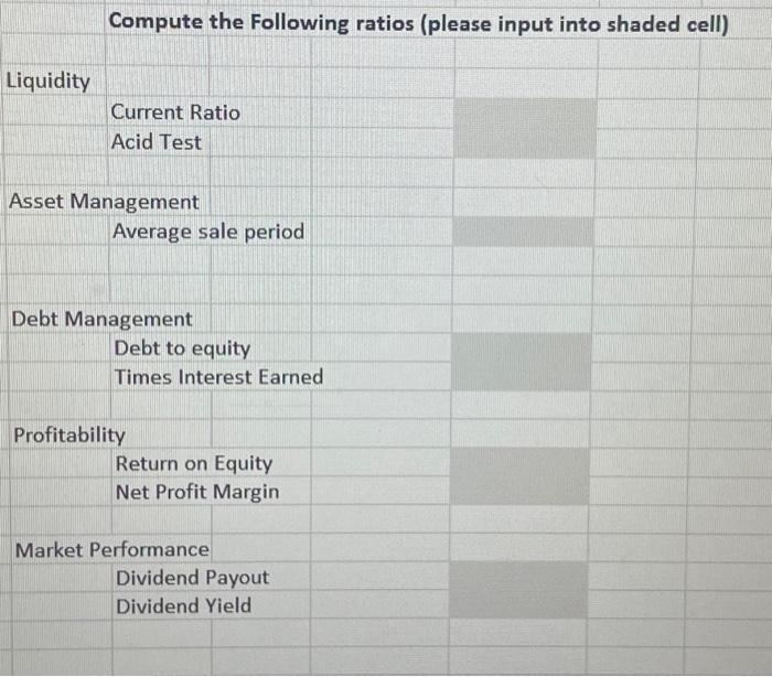 Compute the Following ratios (please input into | Chegg.com
