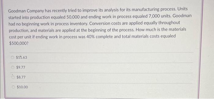 Solved Goodman Company has recently tried to improve its | Chegg.com