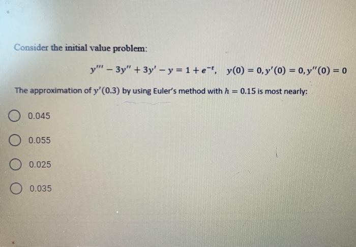 Solved Consider the initial value problem: y" - 3y" + 3y' - | Chegg.com