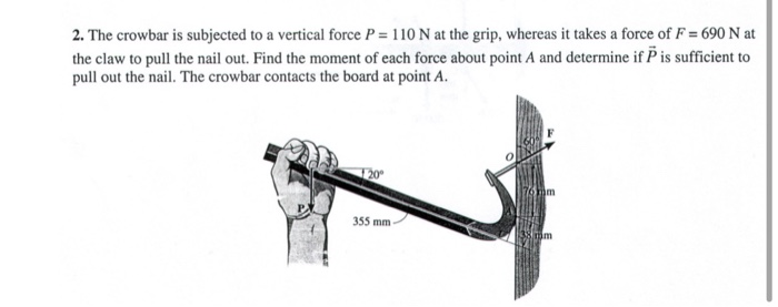 Solved 2. The crowbar is subjected to a vertical force P = | Chegg.com