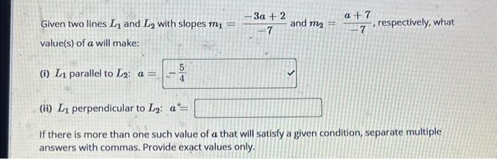 Solved Given two lines L₁ and L₂ with slopes m₁ value(s) of | Chegg.com
