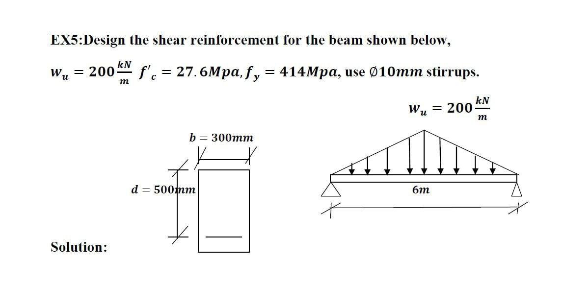 Solved EX5:Design the shear reinforcement for the beam shown | Chegg.com