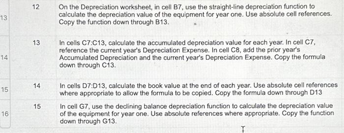 Solved 12 On the Depreciation worksheet, in cell B7, use the | Chegg.com
