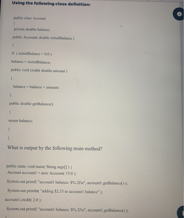 Solved Using the following class definition: public class | Chegg.com