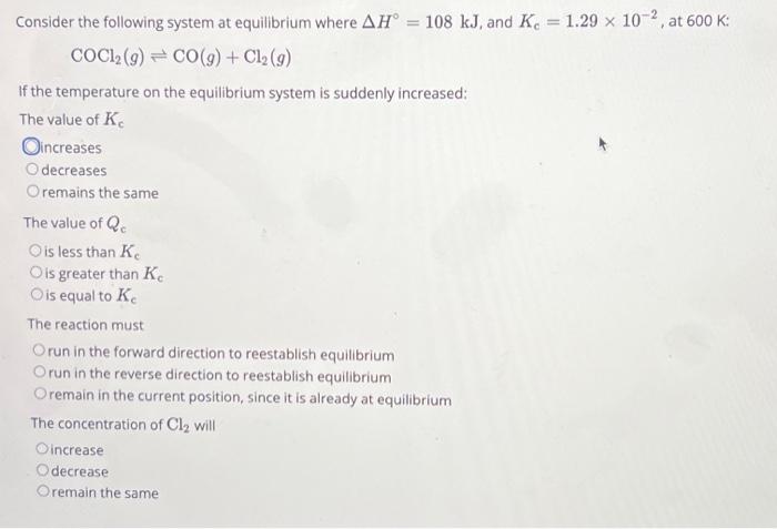 Solved Consider the following system at equilibrium where | Chegg.com