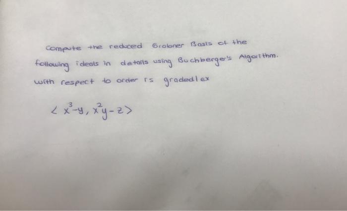 Grobner Basts at the Compute the reduced following | Chegg.com