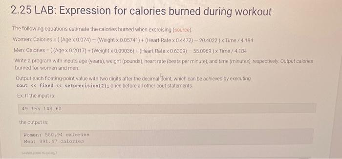 Solved 2.25 Lab: Expression For Calories Burned During 