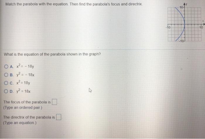 Solved Match the parabola with the equation. Then find the | Chegg.com
