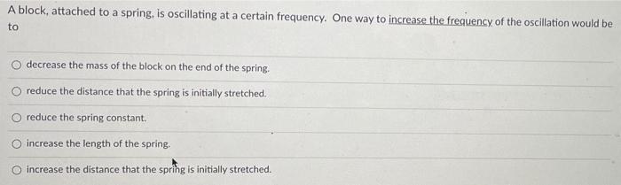 Solved A block, attached to a spring, is oscillating at a | Chegg.com
