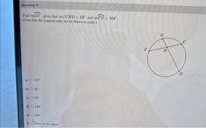 Solved Find \( m \overparen{G C} \), given that m∠CHD=54∘ | Chegg.com