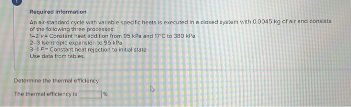 Solved Required information An air-standard cycle with | Chegg.com