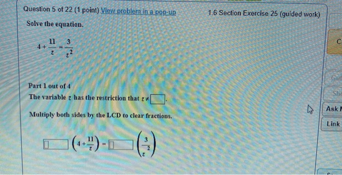 Solved Question 5 of 22 (1 point) View problem in a pop-up | Chegg.com