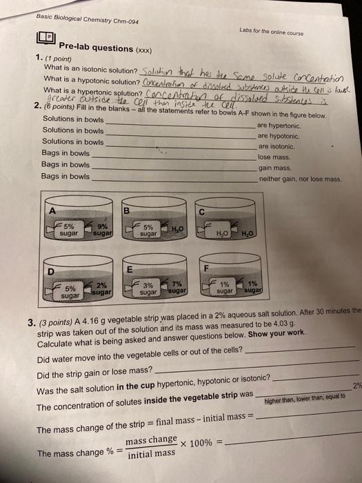 Solved Basic Biological Chemistry Chm-094 Labs for the | Chegg.com