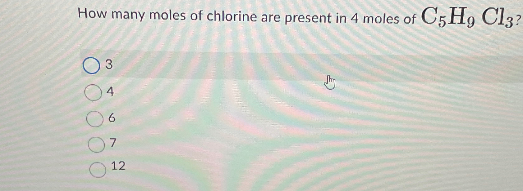 Solved How many moles of chlorine are present in 4 ﻿moles of | Chegg.com