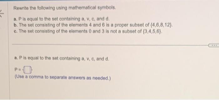 Solved Rewrite the following using mathematical symbols. a. | Chegg.com