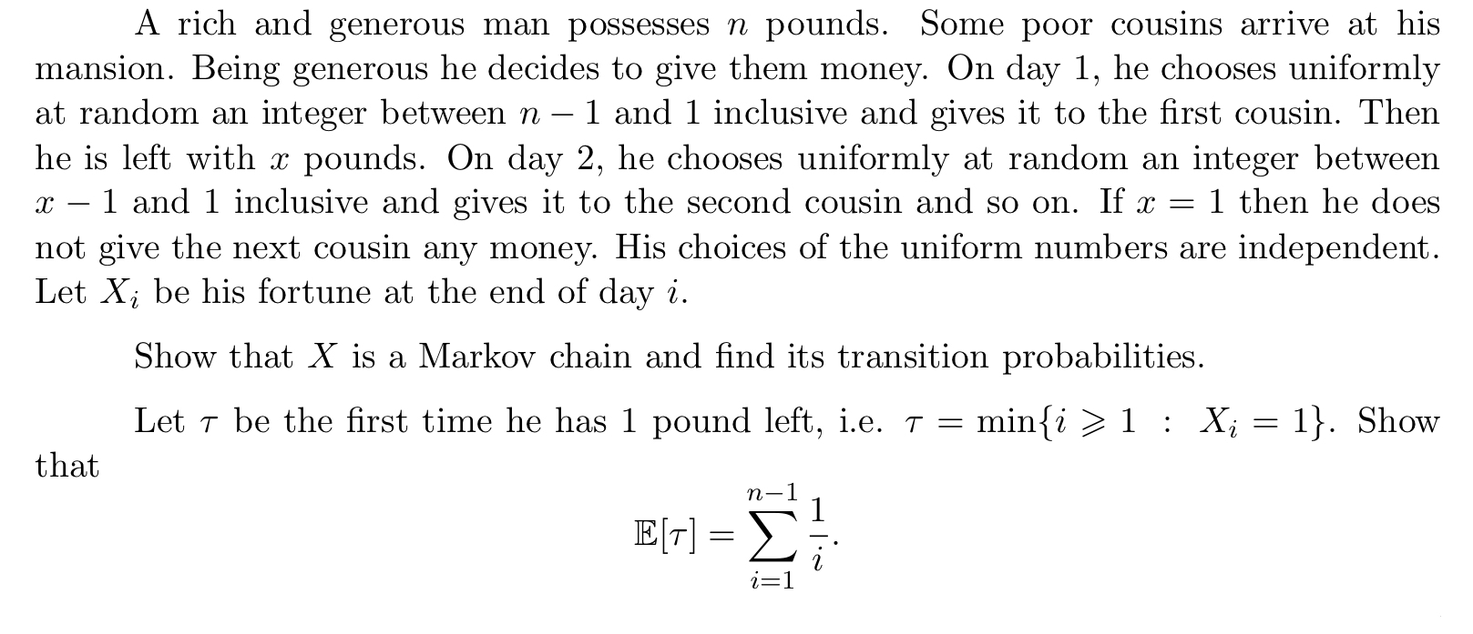 Solved A rich and generous man possesses n ﻿pounds. Some | Chegg.com