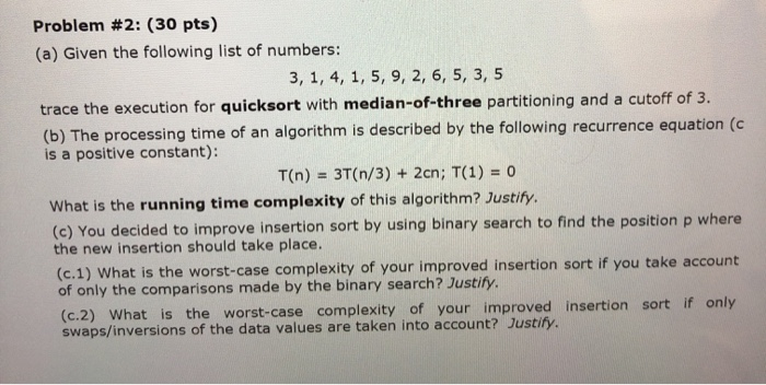 Solved Problem 2 30 Pts A Given The Following List Of