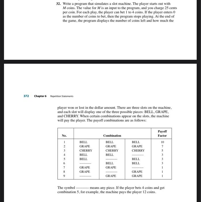 Solved 32. Write a program that simulates a slot machine. | Chegg.com