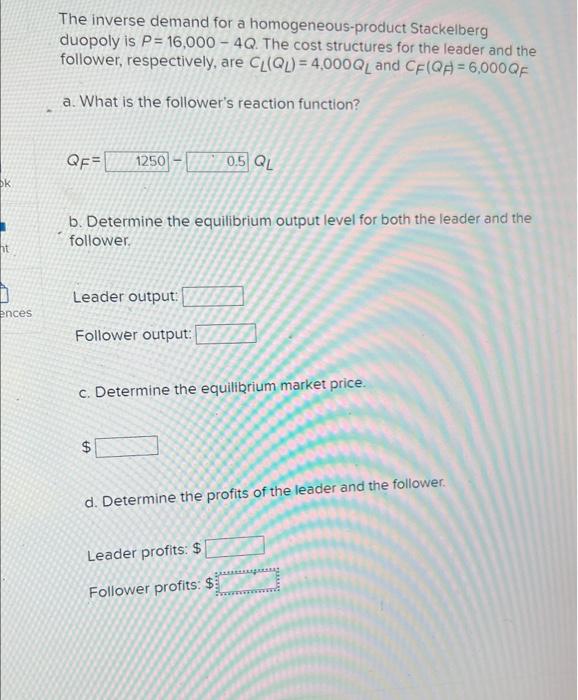 Solved The inverse demand for a homogeneous-product | Chegg.com